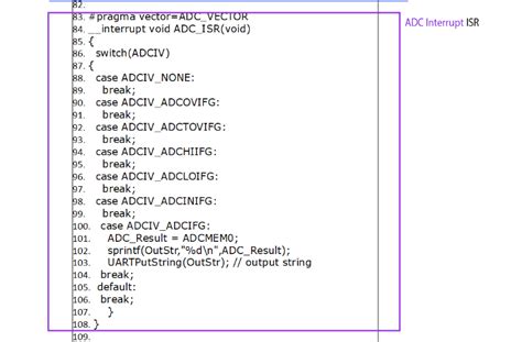 Adc Interrupt Isr 88 89 91 94 182 183 Pragma Vectoradc Vector 84 Interrupt Void Adc