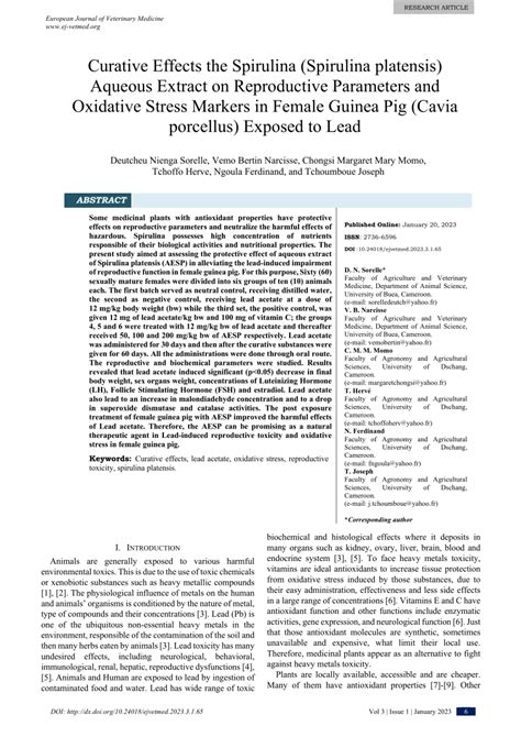 Pdf Curative Effects Of Spirulina Spirulina Platensis Aqueous Extract On Reproductive