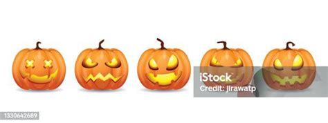 흰색 배경에 호박을 설정합니다 휴일 할로윈에 대한 당신의 디자인에 대한 무서운 얼굴오렌지 호박 벡터 그림입니다 10월에 대한 스톡 벡터 아트 및 기타 이미지 Istock