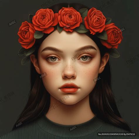 Ai创作图写实少女 数字肖像插画 少女海报插画 写实美女 少女头像插画 玫瑰花少女 插画半身像 写实人物 写实插画 人物头像美女插画 卡通写实人物 整容整形花季少女插画 逼真的风格 美女插画