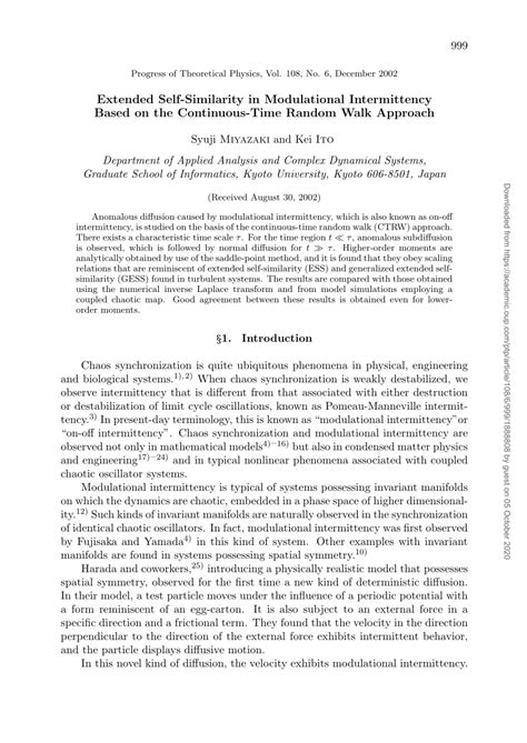 Pdf Extended Self Similarity In Modulational Intermittency Based On The Continuous Time Random
