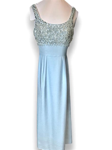 Lot Vintage Light Blue Beaded Evening Dress Wonderful Condition
