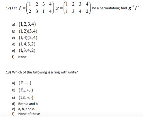 Solved 12 Let F Be A Permutation Find Gf 1 3 4 2 F None