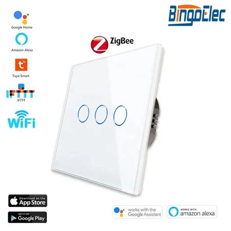 Bingoelec Tuya Zigbee 3 Gang Smart Glass Touch Light Wall Electrical Switch Remote Smart Wall