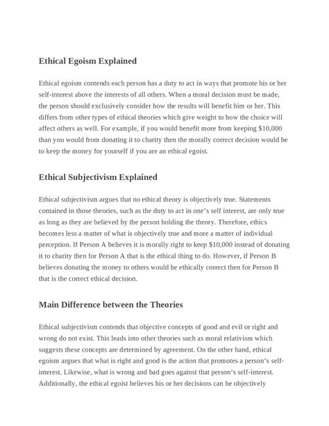 Subjectivism Vs Egoism Essays High School English Docsity