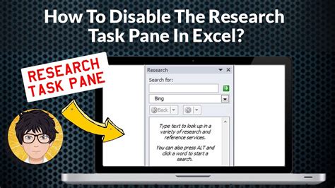 How To Disable The Research Task Pane In Excel Youtube