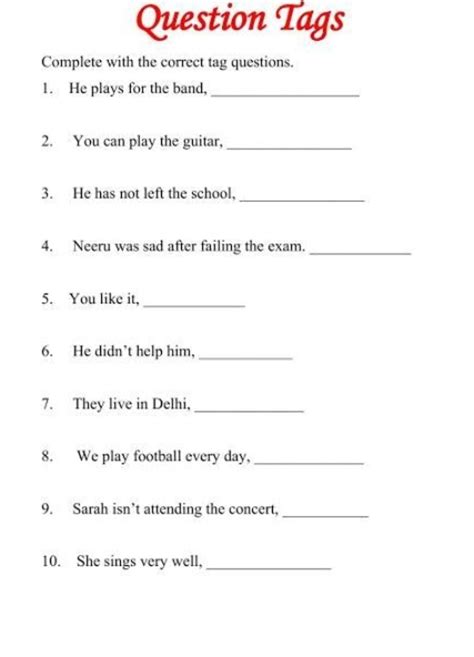 Question Tags Complete With The Correct Tag Questions Filo