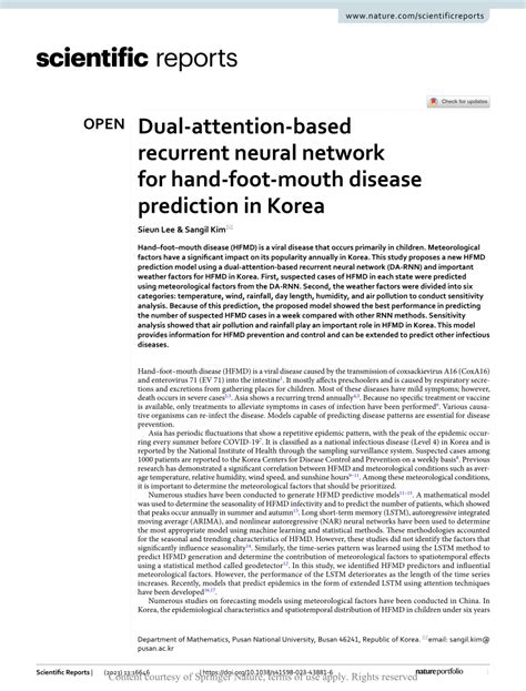Pdf Dual Attention Based Recurrent Neural Network For Hand Foot Mouth Disease Prediction In Korea