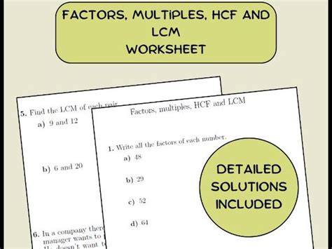 Factors Multiples Hcf And Lcm Worksheet With Solutions Teaching Resources