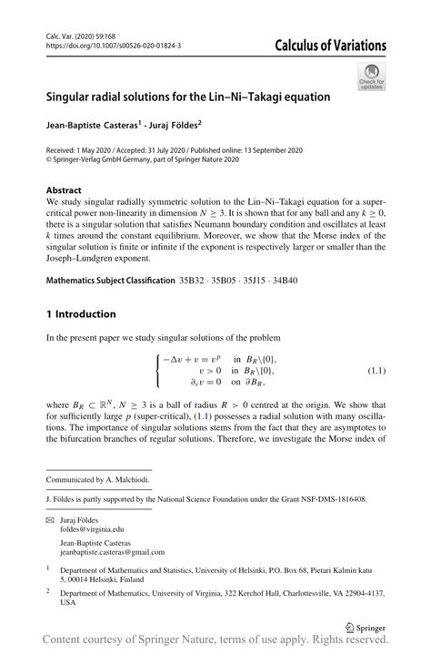 Singular Radial Solutions For The Linnitakagi Equation Request Pdf