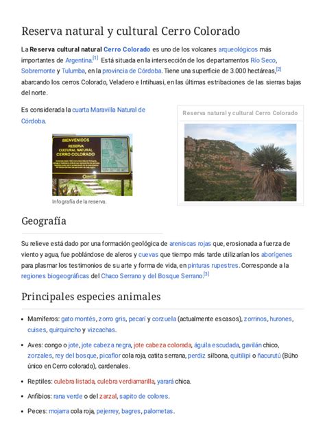 Reserva Natural Y Cultural Cerro Colorado Wikipedia La Enciclopedia Libre Pdf