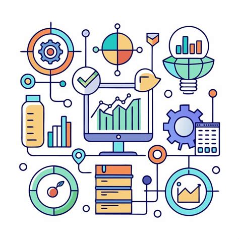 Connected Data Icons With Bar Charts And Graphs For Data Analysis And Management Premium Ai