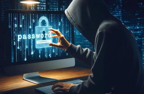 Premium Photo A Hacker In A Hooded Sweatshirt Grabs The Word Password On A Computer Screen
