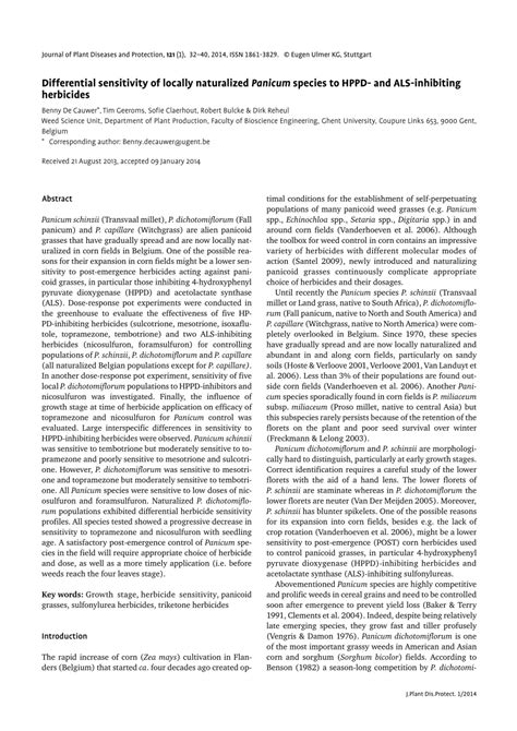 Pdf Sensitivity Of Locally Naturalized Panicum Species To Hppd And