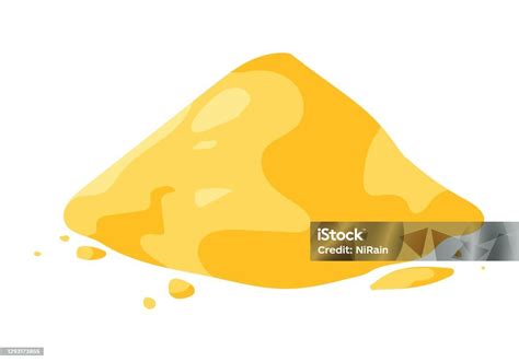 흰색 배경에 격리 된 등색 벡터 일러스트 노란색 모래 더미 모래 다채로운 벡터 아이콘의 힙 모래 마운드 사막 또는 해변 모래 언덕 플랫 만화 스타일 건설 자재 등측투영법에