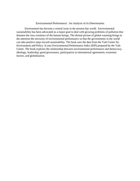 Pdf Environmental Performance An Analysis Of Its Determinants