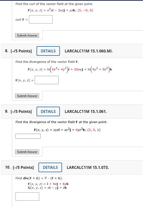 solved find the curl of the vector field at the given point