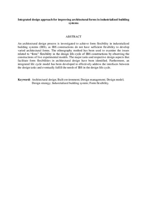 Pdf Integrated Design Approach For Improving Architectural Forms In Industrialized Building