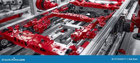 Advanced Industrial Automation With Precision Robotics On Factory Assembly Line In Monochrome