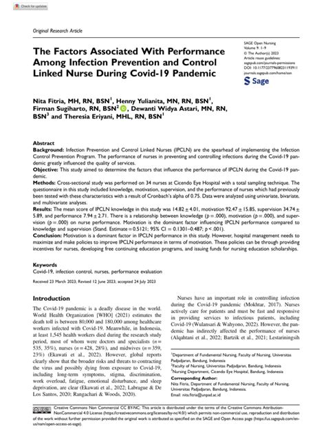 Fitria Et Al 2023 The Factors Associated With Performance Among Infection Prevention And Control