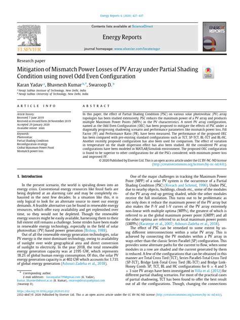 Mitigation Of Mismatch Power Losses Of Pv Array Under Partial Shading