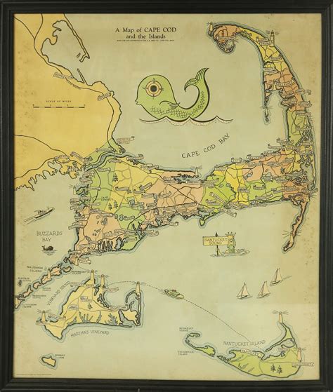 Vintage Framed Map Of Cape Cod And The Islands Vintage Framed Map