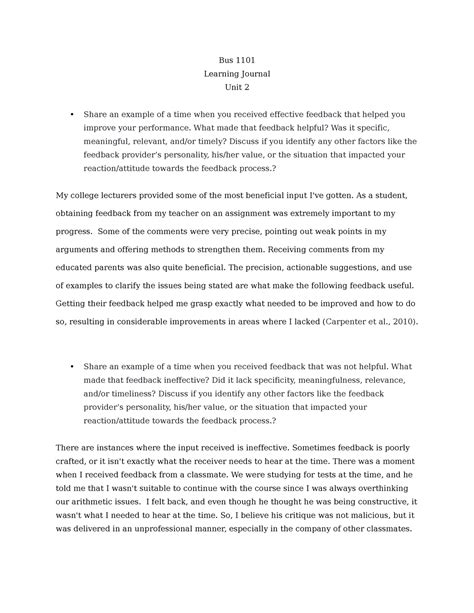 Learn Bus 1101 Unit 2 Assignment Bus 1101 Learning Journal Unit 2 Share An Example Of A Time