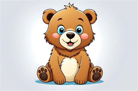 A Cute Cartoon Bear Cub Sitting And Smiling Premium Ai Generated Image