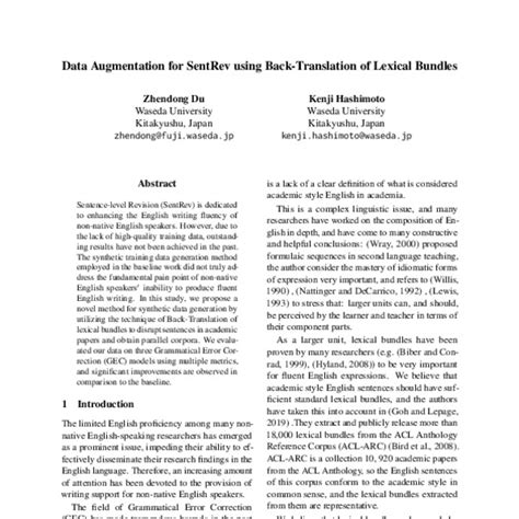 Data Augmentation For Sentrev Using Back Translation Of Lexical Bundles Acl Anthology