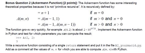 solved bonus question 2 ackermann function [2 points] the