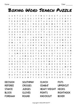 Boxing Word Search Puzzle By Digital School Of Life Tpt