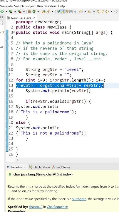 Palindrome In Java Shorts Youtubeshorts Java Coding Palindrome Javatutorial