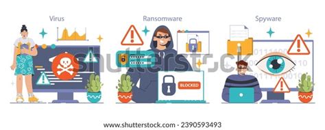 Cybersecurity Set Protecting Data Threats Users Stock Vector Royalty
