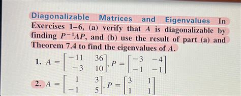 solved diagonalizable matrices and eigenvalues in exercises