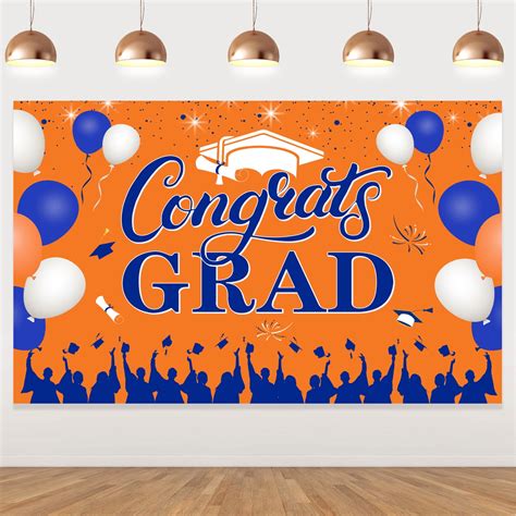 Congrats Grad Banner Orange Blue Graduation Decorations Graduation