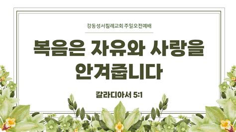 복음은 자유와 사랑을 안겨줍니다 갈라디아서 51 최육열목사 강동성서침례교회 Youtube