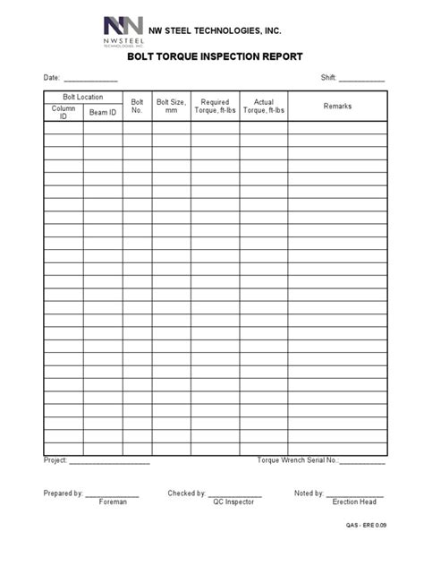 Qas Ere 0 09 Bolt Torque Inspection Report Pdf Machines Metalworking