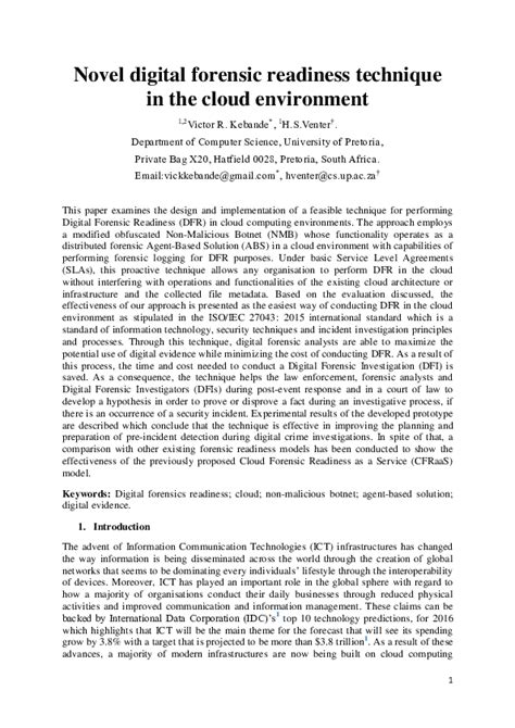 Pdf Novel Digital Forensic Readiness Technique In The Cloud Environment