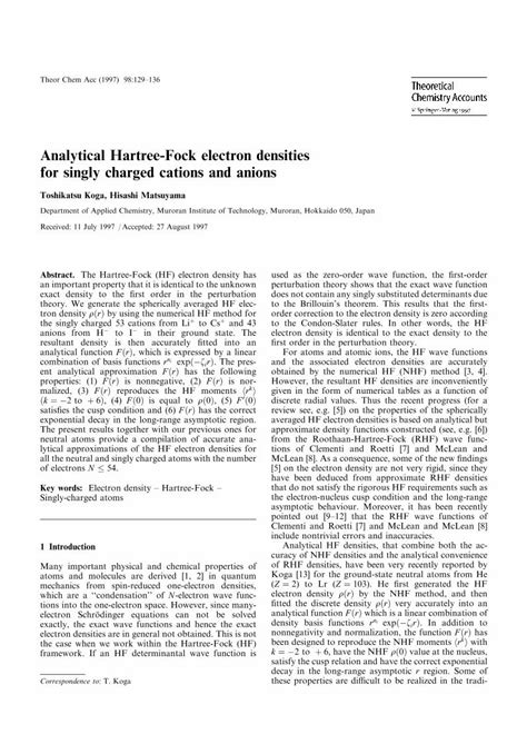 pdf analytical hartree fock electron densities for singly charged