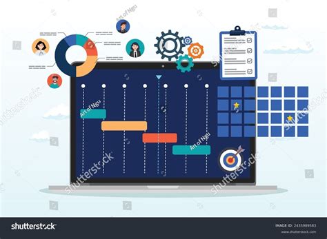 Computer Laptop Project Management Software Project Stock Vector