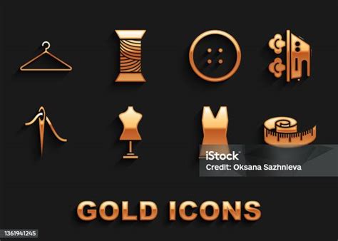 마네킹 일렉트릭 아이언 테이프 측정 여성 드레스 실 바느질 버튼 옷 행거 옷장 및 스풀 아이콘으로 바느질을위한 바늘을 설정합니다 벡터 0명에 대한 스톡 벡터 아트 및 기타