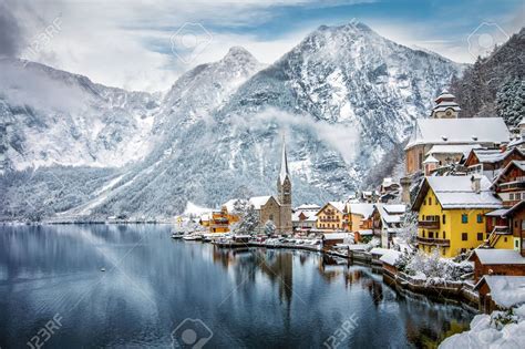 94927268 The Snow Covered Village Of Hallstatt In The Austrian Alps