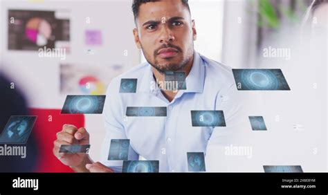 Image Of Data Processing Against Biracial Man Discussing With His