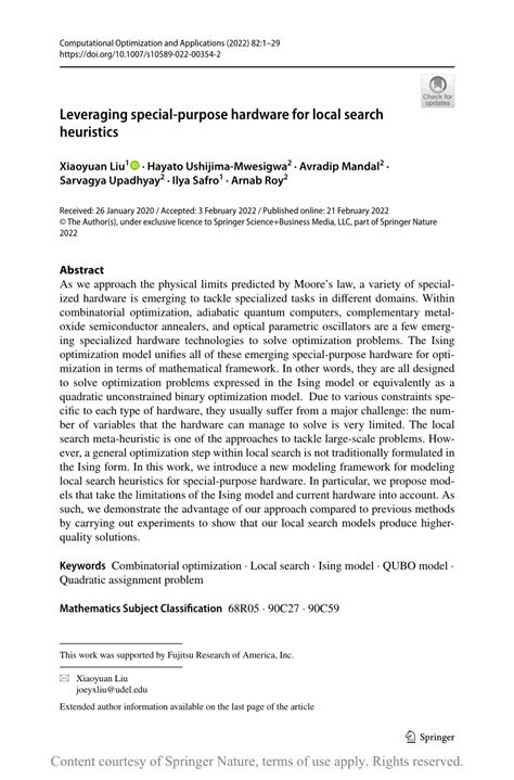 Leveraging Special Purpose Hardware For Local Search Heuristics Request Pdf