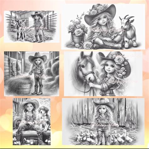 Country Girls 27 Grayscale Coloring Pages Etsy