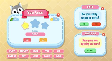 Casual Game Ui Menu Popups With Buttons And Game Assets 4249281 Vector