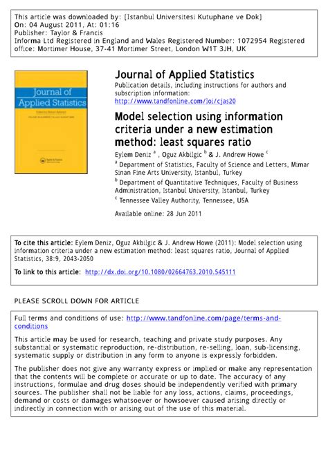 Pdf Model Selection Using Information Criteria Under A New Estimation
