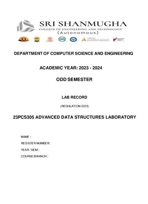 advanced data structures lab record department of computer science and engineering academic