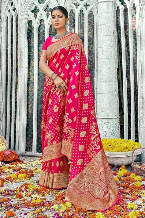Buy Hot Pink Banarasi Silk Saree Online Karagiri