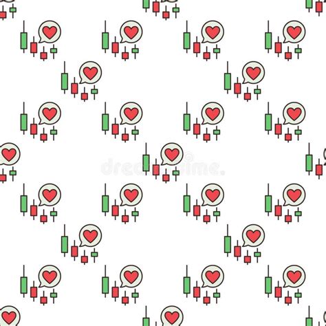 Candlestick Chart With Heart In Speech Bubble Vector Colored Seamless Pattern Stock Illustration